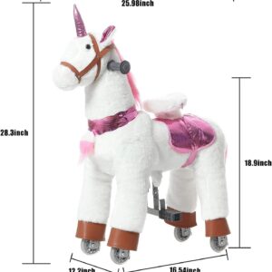 PONYEEHAW Walking Horse Ride On Toy Plush Animal Pink Unicorn Small Size for Ages 3-6 Years