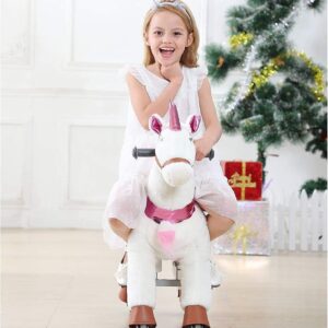 PONYEEHAW Walking Horse Ride On Toy Plush Animal Pink Unicorn Small Size for Ages 3-6 Years