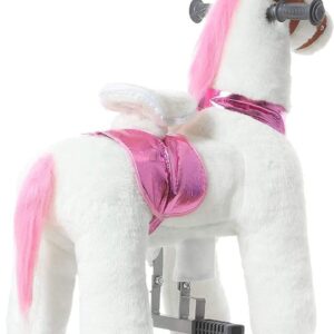 PONYEEHAW Walking Horse Ride On Toy Plush Animal Pink Unicorn Small Size for Ages 3-6 Years