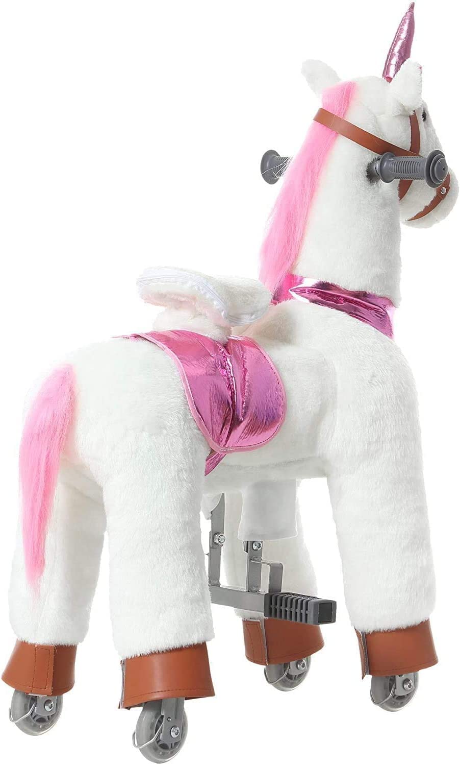 PONYEEHAW Walking Horse Ride On Toy Plush Animal Pink Unicorn Small Size for Ages 3-6 Years