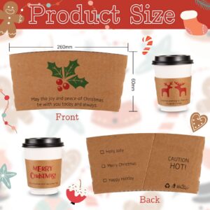 Whaline Christmas Coffee Tea Cup Sleeves 30 Pack Kraft Disposable Paper Cup Sleeves 6 Designs for 12 and 16oz Corrugated Cup Paper Jacket for Hot Chocolate Cocoa or Cold Beverage