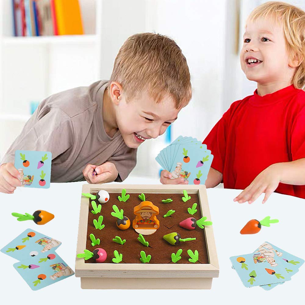 Skrtuan Montessori Toys for Toddlers 3 4 5 Years Old Boys Girls Baby, Wooden Toy Carrot Harvest Game, Educational Toys Shape Sorting Matching Puzzle, Memory Game Fine Motor Skill Gifts for Kids 3-5