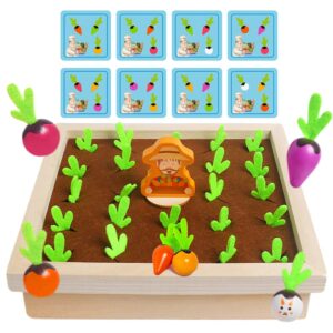 Skrtuan Montessori Toys for Toddlers 3 4 5 Years Old Boys Girls Baby, Wooden Toy Carrot Harvest Game, Educational Toys Shape Sorting Matching Puzzle, Memory Game Fine Motor Skill Gifts for Kids 3-5