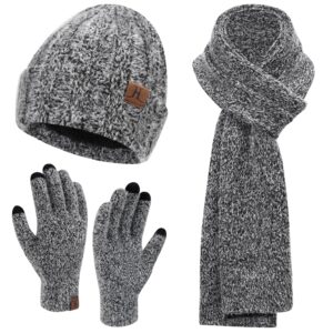 womens winter warm knit beanie hat touchscreen gloves long neck scarf set with fleece lined skull caps gifts for women men