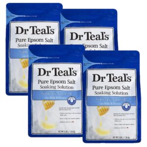 dr. teal's milk & honey pure epsom salt soaking solution gift set (4 pack, 3lb. ea.) - soften & nourish with essential oils smoothens skin and eases aches & pains - transforms any bath into a home spa