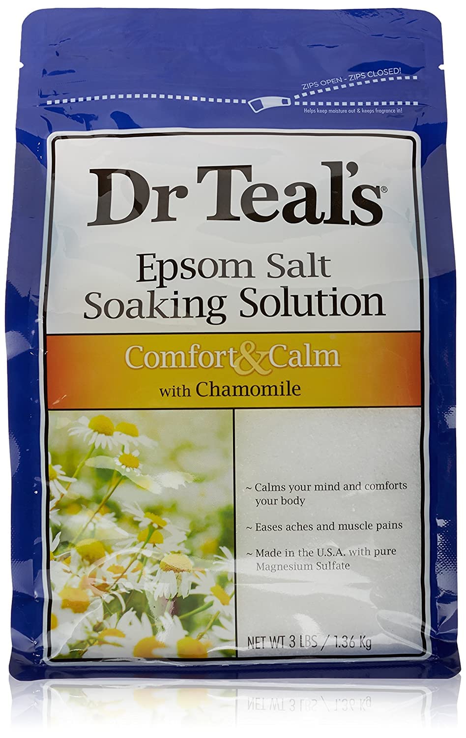 Dr. Teal's Comfort & Calm Bath Soak Gift Set (4 Pack, 3lbs Ea.) - Chamomile Essential Oils Blended with Pure Epsom Salt - Calm Your Mind & Body, Ease Aches & Pains - at Home Spa Kit