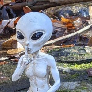 John Bernard & Company Alien Invasion Shelf Sitters 'Peace & Quiet' 10” H UFO Garden Alien Statues Figurine Set Funny Home and Garden Décor – Antique White