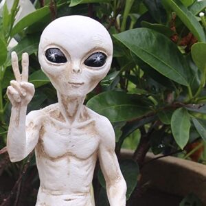 John Bernard & Company Alien Invasion Shelf Sitters 'Peace & Quiet' 10” H UFO Garden Alien Statues Figurine Set Funny Home and Garden Décor – Antique White