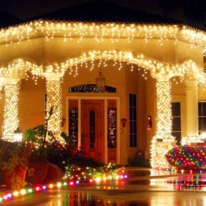 JMEXSUSS Christmas Icicle Lights Outdoor, 77.8FT 800 LED Icicle String Lights with 160 Drops, 8 Modes Led Christmas Twinkle Lights for Holiday, Party, Wedding, Christmas Decorations (Warm White)