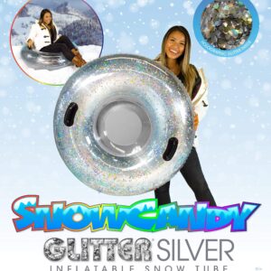 SnowCandy Inflatable Summer & Winter Outdoor Sleds, Tubes, & Floats. The Inflatable Toy Rated for The Beach or The Snow Slopes (Silver Glitter Large Snow Tube & Pool Beach Float)