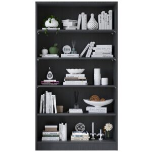 bookcases and book shelves 5 shelf, corner wood storage bookshelf open large bookcase closed back shelves big book case for bedroom living room 33" wide 60" tall high 10" deep 5 tier