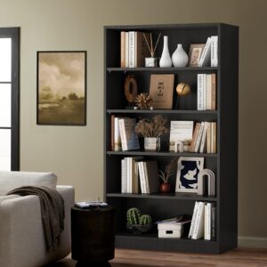 Bookcases and Book Shelves 5 Shelf, Corner Wood Storage Bookshelf Open Large Bookcase Closed Back Shelves Big Book Case for Bedroom Living Room 33" Wide 60" Tall High 10" Deep 5 Tier