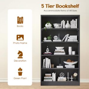 Bookcases and Book Shelves 5 Shelf, Corner Wood Storage Bookshelf Open Large Bookcase Closed Back Shelves Big Book Case for Bedroom Living Room 33" Wide 60" Tall High 10" Deep 5 Tier