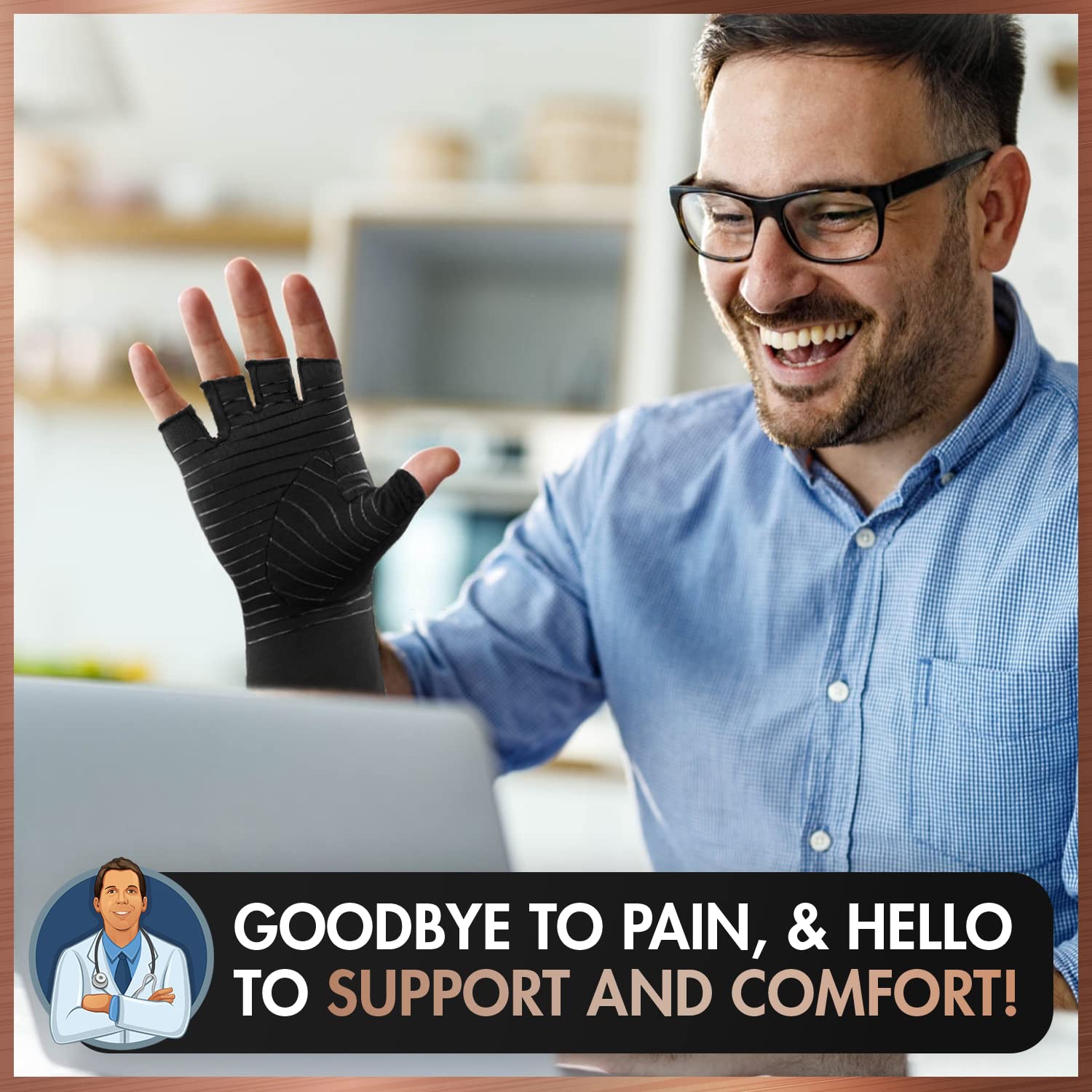 Dr. Frederick's Original Copper Arthritis Glove - 2 Gloves - Perfect Computer Typing Gloves - Fit Guaranteed - Medium