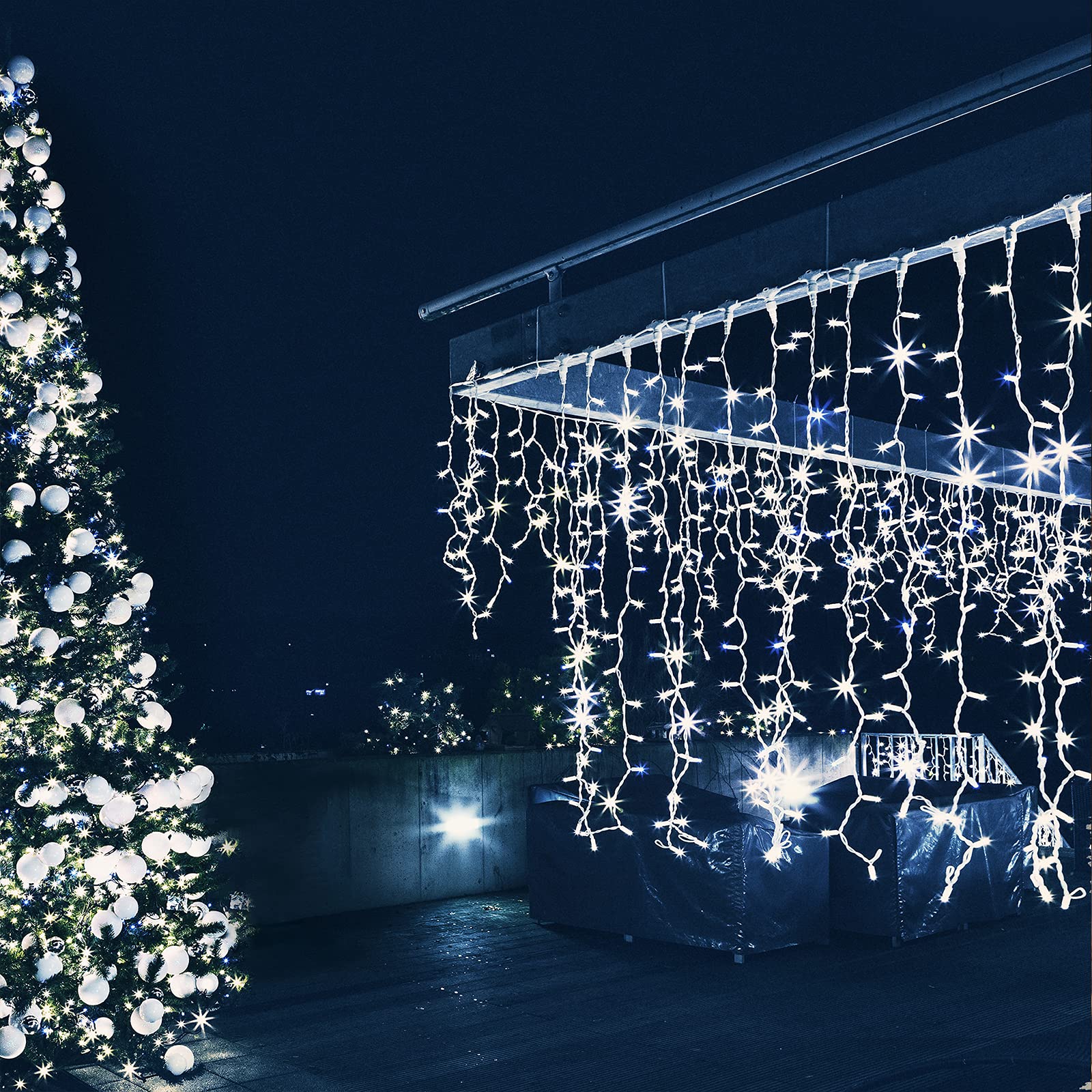 JMEXSUSS 77.6FT 800 LED Icicle Christmas Lights Outdoor, 8 Modes White Icicle Lights Outdoor Waterproof, Connectable Ice Lights Outdoor Christmas String Lights for House Wedding Christmas Decoration