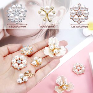 44 Pieces Pearl Rhinestone Buttons Rhinestone Faux Pearl Embellishments Pearl Brooch Alloy Floral Pendants for Jewelry Making Clothes Bags Shoes Supplies and Wedding DIY