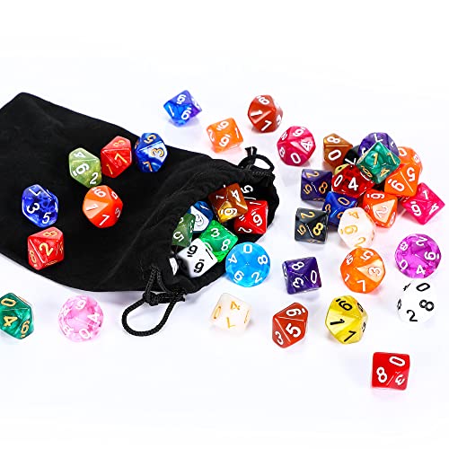 50 Pieces Polyhedral Dice Set with Black Pouch Polyhedral Dice Compatible with RPG MTG Table Games Multi Colored Assortment (10 Sided Style)