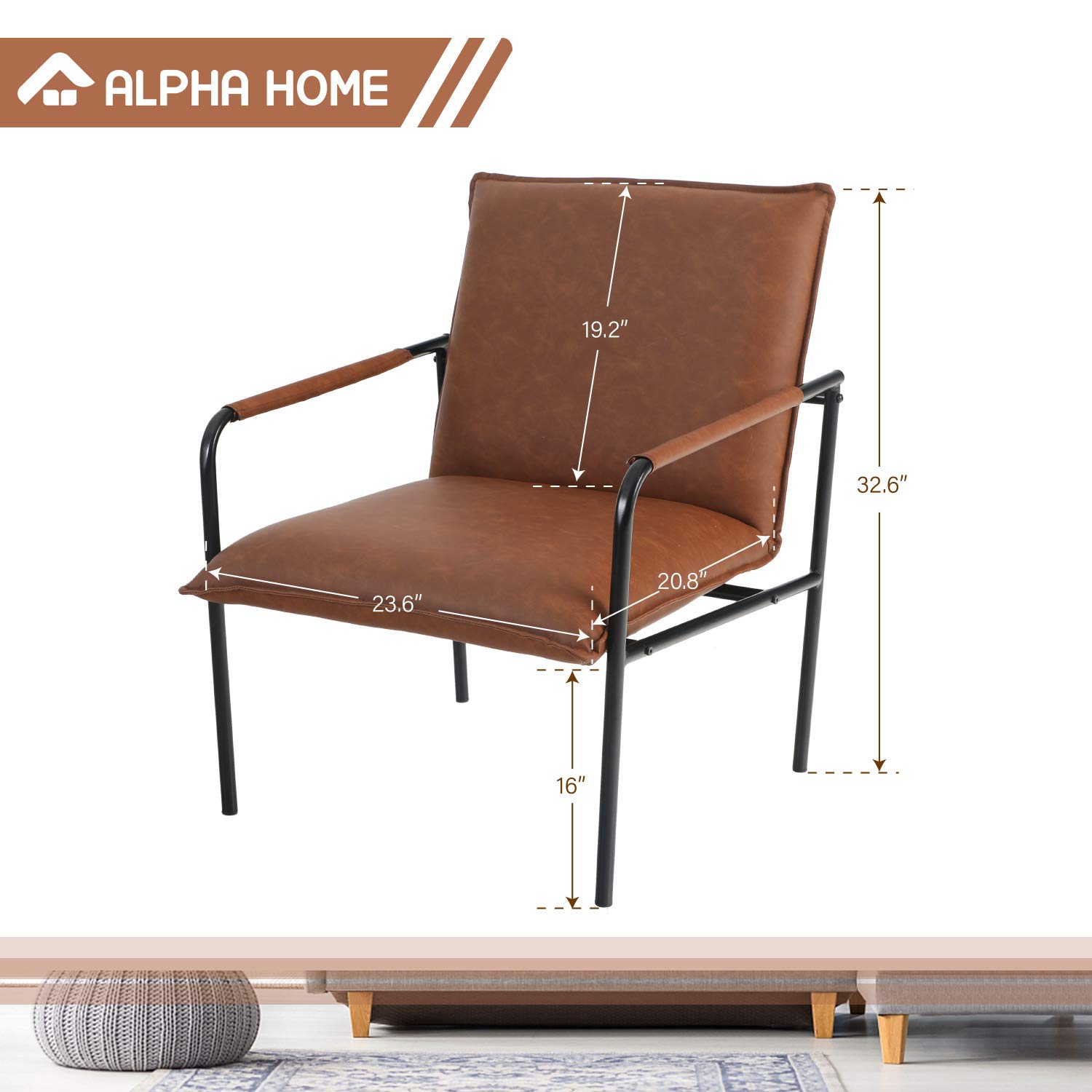 ALPHA HOME Accent Chair Sofa Chair Lounge Chair with Metal Leg for Home Office Study Living Room Vanity Bedroom,Brown