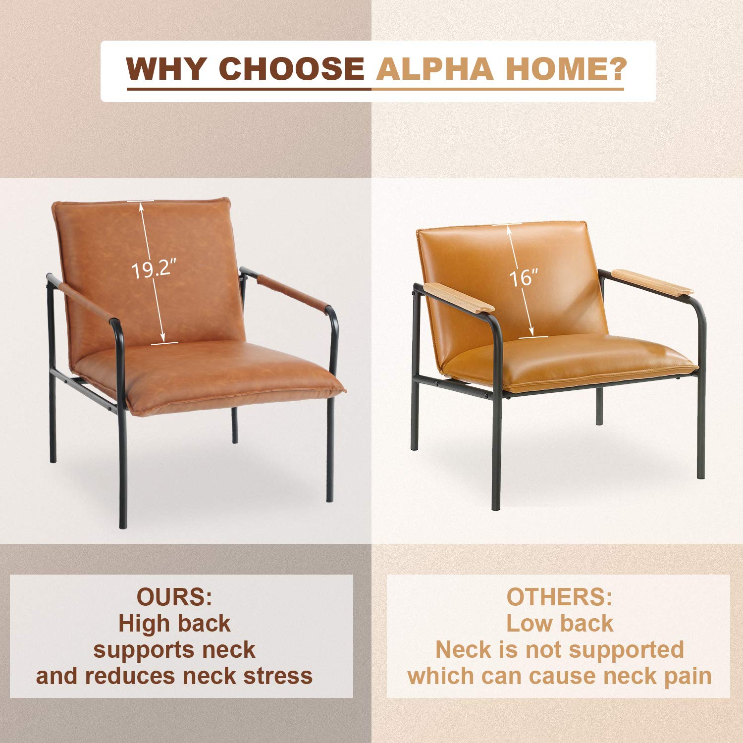 ALPHA HOME Accent Chair Sofa Chair Lounge Chair with Metal Leg for Home Office Study Living Room Vanity Bedroom,Brown