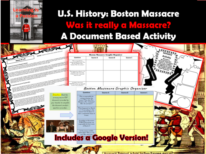 U.S. History | Boston Massacre| Document Based Activity | Distance Learning