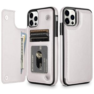 hiandier wallet case compatible with iphone 12 pro max case 5g 6.7-inch slim protective with credit card slot holder flip folio soft pu leather magnetic closure cover, white