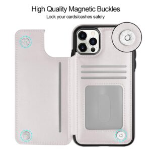 HianDier Wallet Case Compatible with iPhone 12 Pro MAX Case 5G 6.7-inch Slim Protective with Credit Card Slot Holder Flip Folio Soft PU Leather Magnetic Closure Cover, White