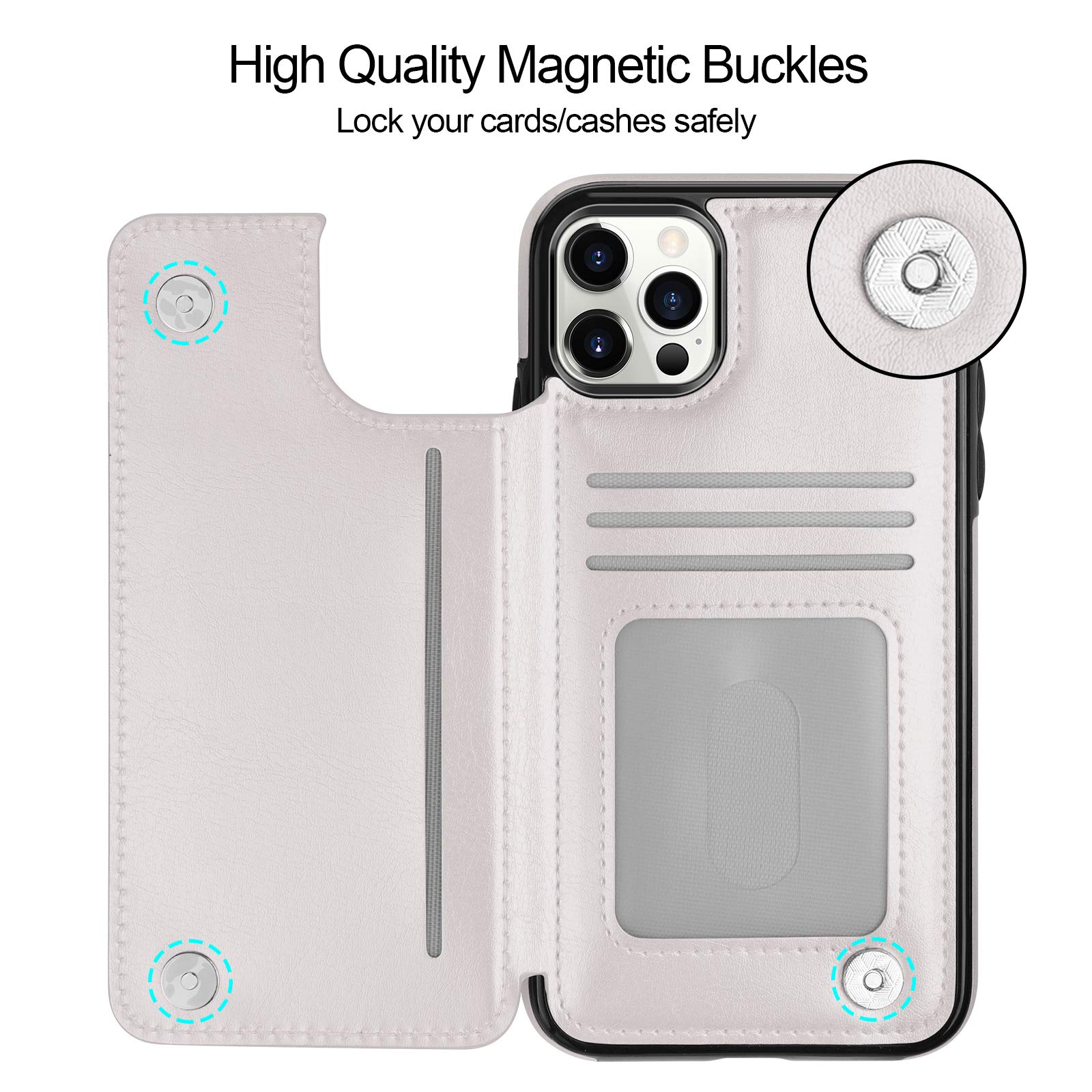 HianDier Wallet Case Compatible with iPhone 12 Pro MAX Case 5G 6.7-inch Slim Protective with Credit Card Slot Holder Flip Folio Soft PU Leather Magnetic Closure Cover, White