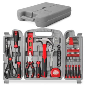 hi-spec 54pc red home diy tool kit for the household, office & garage. complete basic house tool box set