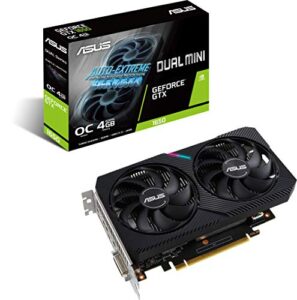 asus dual nvidia geforce gtx 1650 mini oc edition gaming csm graphics card (pcie 3.0, 4gb gddr6 memory, hdmi, displayport, dvi-d, for intel nuc 9 extreme kit, intel nuc 9 pro kit, and small chassis)