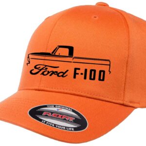 1967-1972 Ford F100 Pickup Truck Outline Design Flexfit 6277 Athletic Baseball Fitted Hat Cap Orange S/M