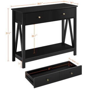 Yaheetech Console Table with Drawer, Wood Entryway Table with Storage Shelves, Sofa Table Narrow Long for Living Room Entryway Hallway, Easy Assembly, Black