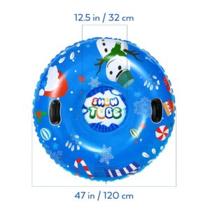 CLISPEED Snow Tube 47 Inch Large Inflatable Snow Sled 0.6MM Thickened Heavy Duty Snow Sledding Tube with Handles for Kids Adults Winter Outdoor Sledding Skiing