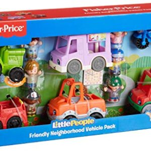 Fisher-Price Little People Friendly Neighborhood Vehicle Gift Set, Toddlers Explore Different Roles People Play in Their Neighborhood with This Set Featuring 6 Roll-Along Vehicles and Figures