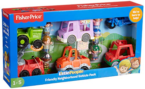 Fisher-Price Little People Friendly Neighborhood Vehicle Gift Set, Toddlers Explore Different Roles People Play in Their Neighborhood with This Set Featuring 6 Roll-Along Vehicles and Figures