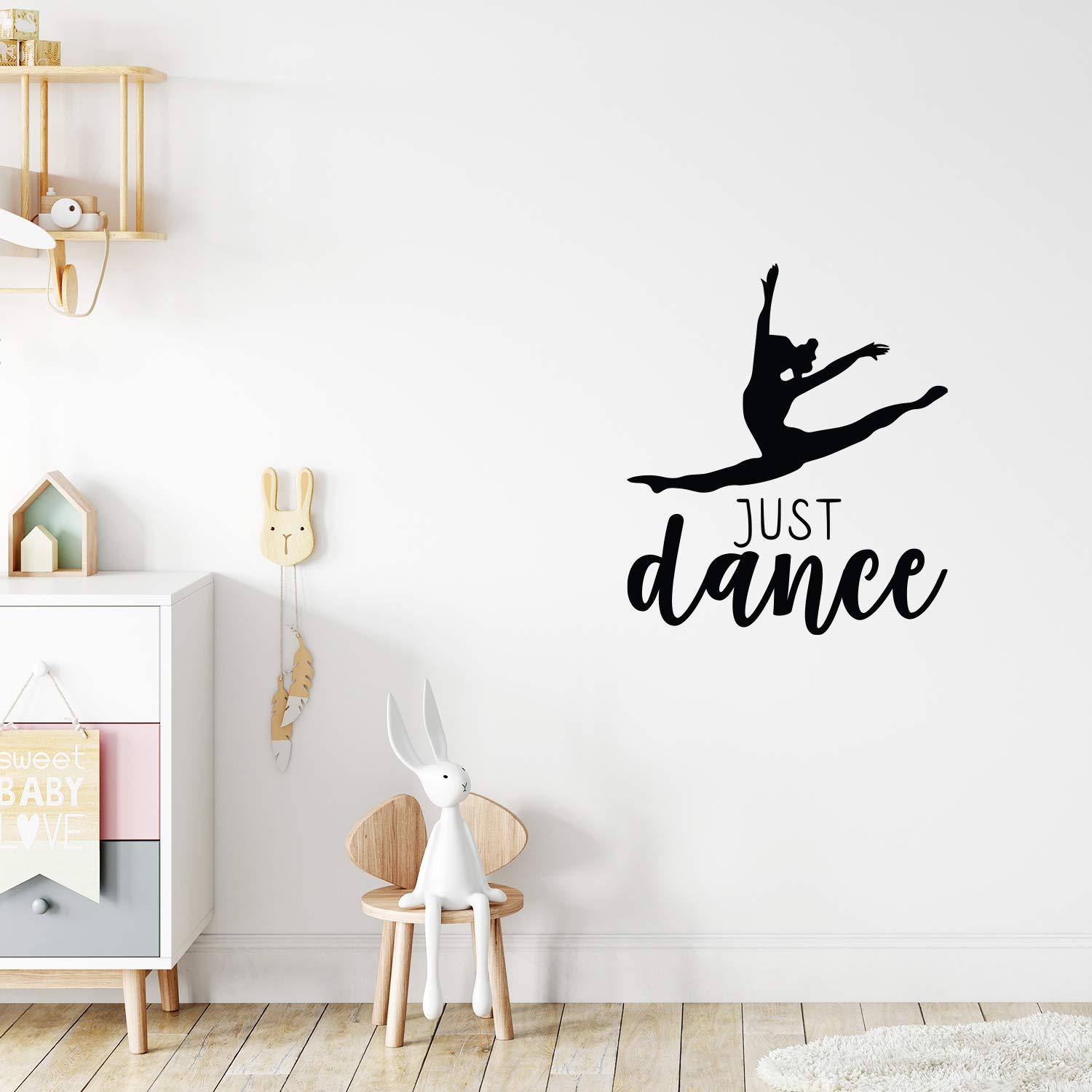 Vinyl Wall Art Decal - Just Dance - 25.5" x 22" - Cute Inspirational Little Ballerina Shape Design Sticker for Girls Bedroom Playroom Gym Yoga Ballet Studio Classes Office Decor (Black)