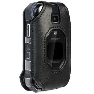 BELTRON Leather Fitted Case for Kyocera DuraXV Extreme E4810, DuraXV Extreme+ E4811 Verizon Flip Phone - Features: Rotating Belt Clip, Screen & Keypad Protection, Secure Fit