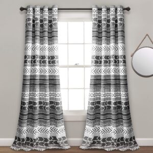 lush decor hygge geo light filtering window curtain panel pair, 52" w x 95" l, black & white