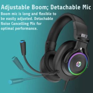 HP USB PC Gaming Headset with Microphone. 7.1 Surround Sound, RGB LED Lighting, Noise Isolating Over Ear Game Headphones with Detachable Mic for PC, PS4, Mac, Laptop - Black