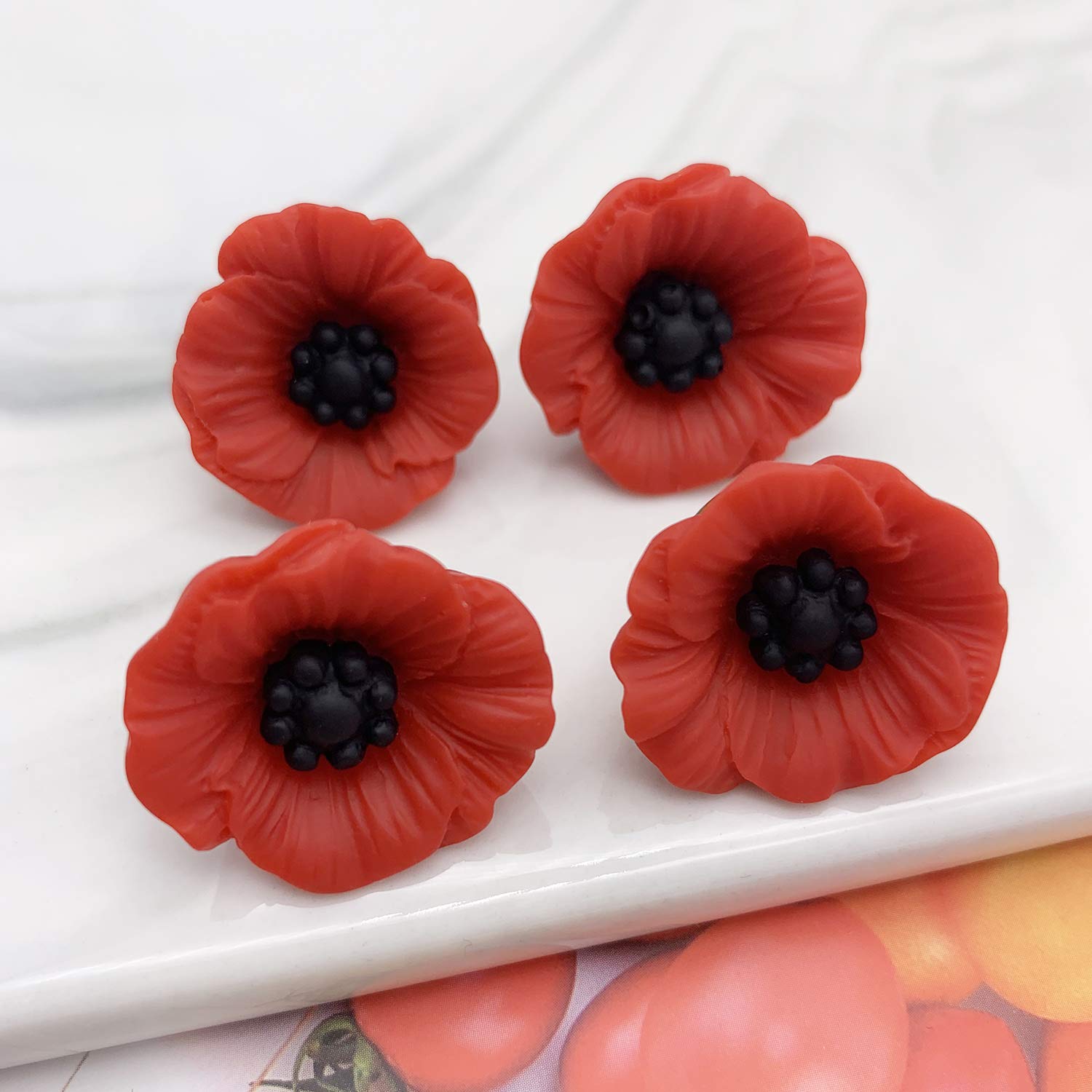 XGALBLA Poppy Brooch Veretrans Gifts Lest We Forget Resin Poppy Lapel Flower Pin for Women Flowers Broaches(4 PCS)