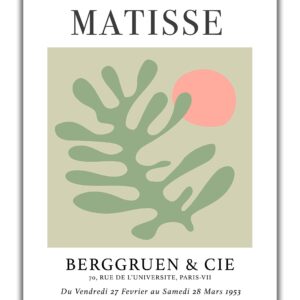 Matisse-Inspired No.16 Exhibition Wall Art Print. 11x14 UNFRAMED. Abstract, Minimalist Modern Wall Decor. Cut-Out Botanical Shapes in Shades of Sage Green & Pink on Gray.