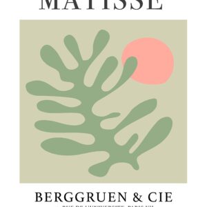 Matisse-Inspired No.16 Exhibition Wall Art Print. 11x14 UNFRAMED. Abstract, Minimalist Modern Wall Decor. Cut-Out Botanical Shapes in Shades of Sage Green & Pink on Gray.