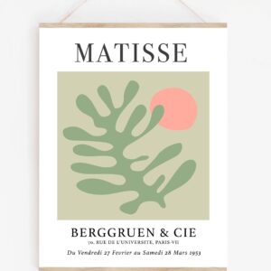 Matisse-Inspired No.16 Exhibition Wall Art Print. 11x14 UNFRAMED. Abstract, Minimalist Modern Wall Decor. Cut-Out Botanical Shapes in Shades of Sage Green & Pink on Gray.