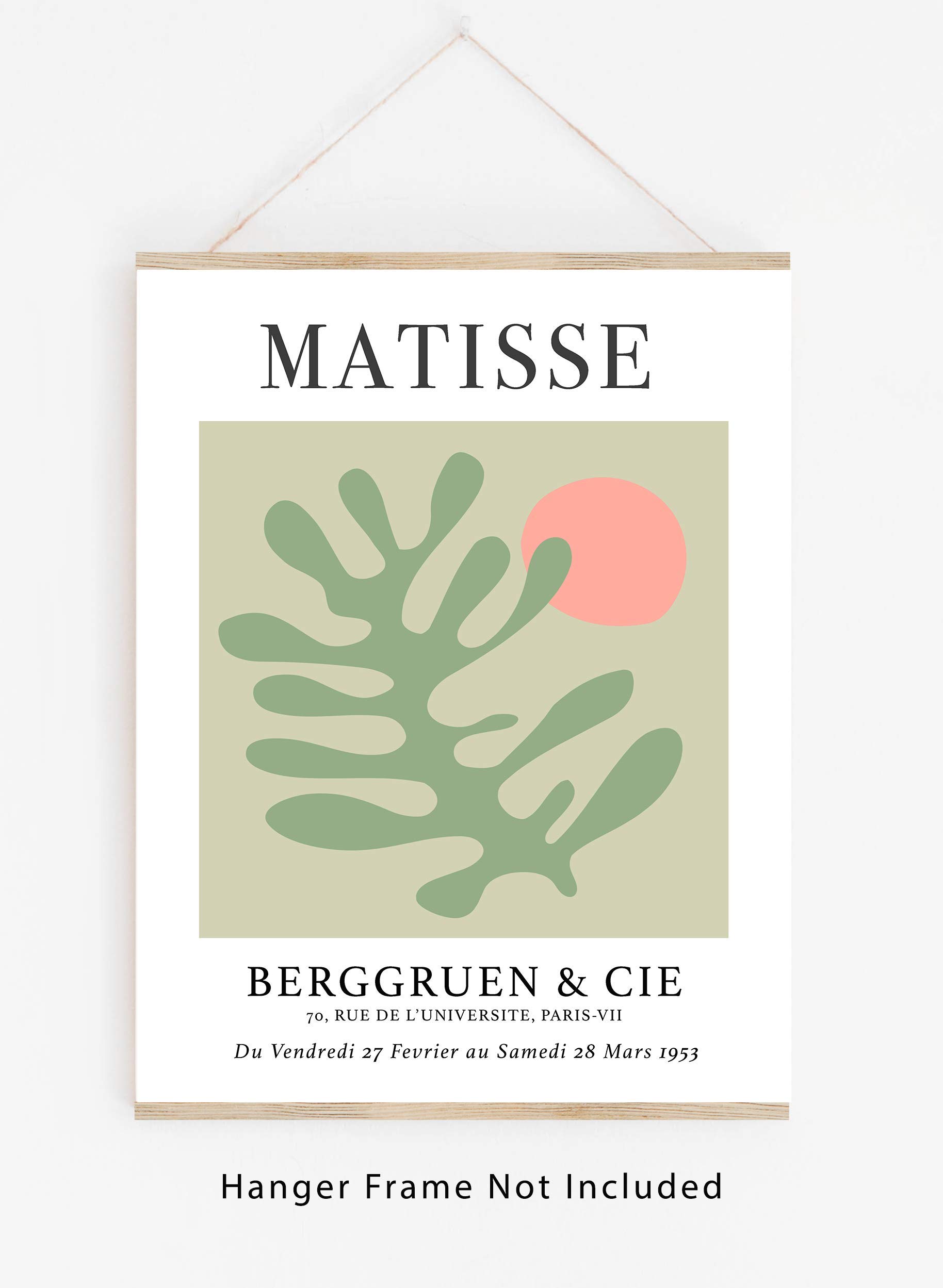 Matisse-Inspired No.16 Exhibition Wall Art Print. 11x14 UNFRAMED. Abstract, Minimalist Modern Wall Decor. Cut-Out Botanical Shapes in Shades of Sage Green & Pink on Gray.