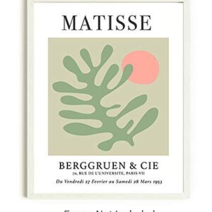 Matisse-Inspired No.16 Exhibition Wall Art Print. 11x14 UNFRAMED. Abstract, Minimalist Modern Wall Decor. Cut-Out Botanical Shapes in Shades of Sage Green & Pink on Gray.