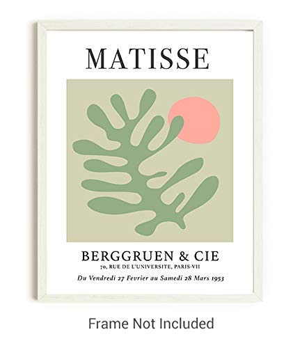 Matisse-Inspired No.16 Exhibition Wall Art Print. 11x14 UNFRAMED. Abstract, Minimalist Modern Wall Decor. Cut-Out Botanical Shapes in Shades of Sage Green & Pink on Gray.