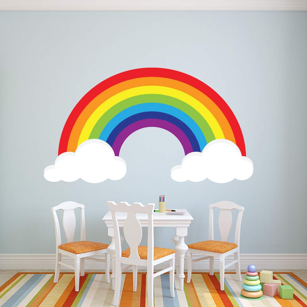 Rainbow Wall Decal Art Girls Bedroom Nursery Wall Decor Removable Vinyl Wall Stickers Room Decor ND21 (60"W x 34"H inches)