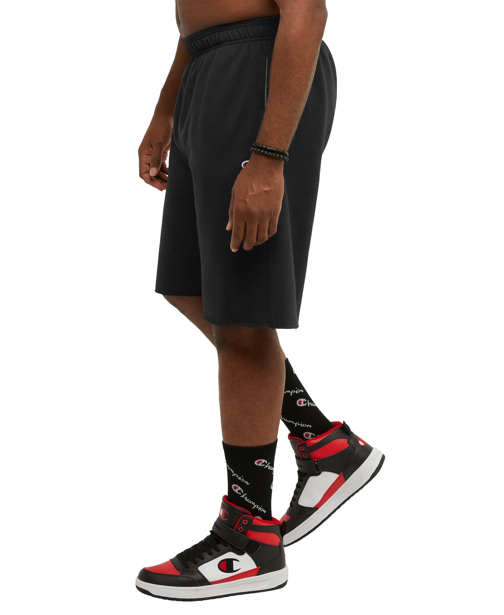 Champion Mens Shorts, Powerblend, Long With Pockets For (Reg. Big & Tall) Athletic-shorts, Black C Patch Logo, Large US