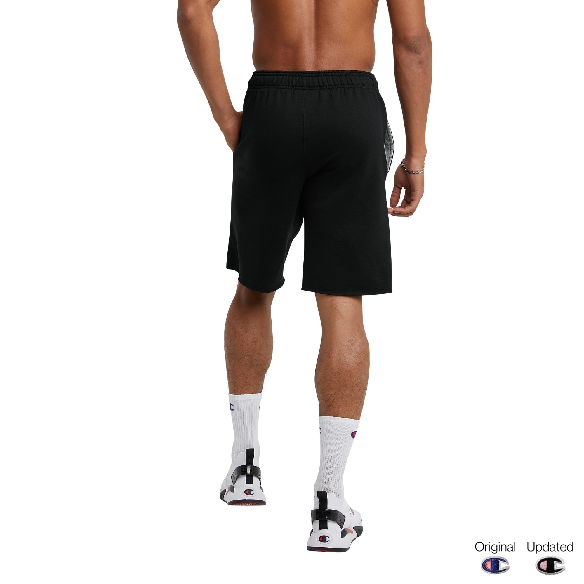 Champion Mens Shorts, Powerblend, Long With Pockets For (Reg. Big & Tall) Athletic-shorts, Black C Patch Logo, Large US