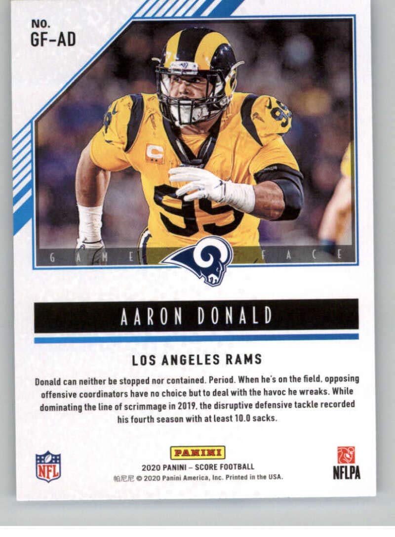 2020 Score Game Face #GF-AD Aaron Donald Los Angeles Rams Football Card