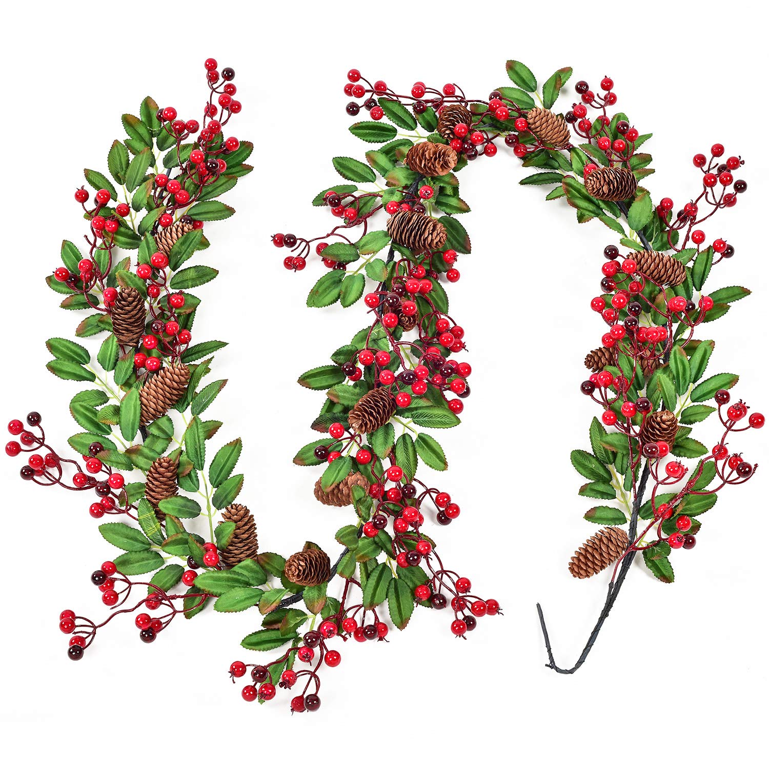 DearHouse 6FT Red Berry Christmas Garland with Pine Cone Garland Artificail Garland Indoor Outdoor Garden Gate Home Decoration for Holiday Winter New Year Decor